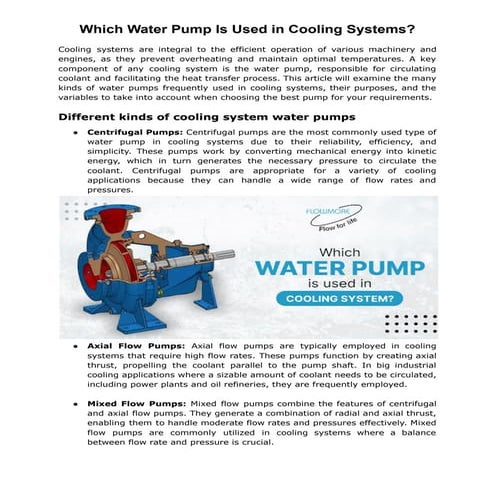 What Type of Pump Is Used in Cooling Water? | PDF