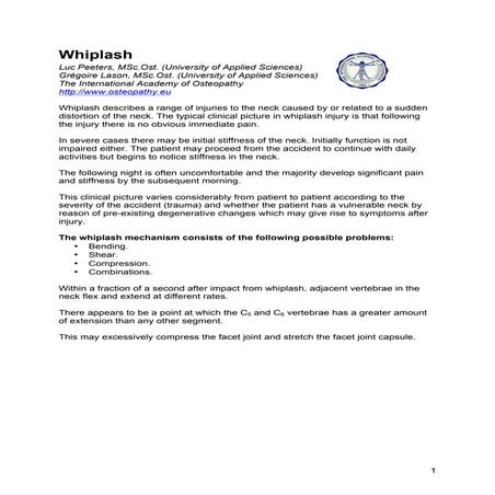 Whiplash - describes a range of injuries to the neck | PDF