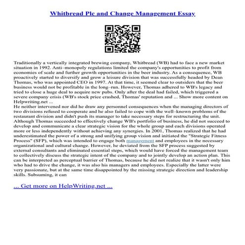 Whitbread Plc And Change Management Essay | PDF