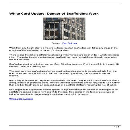 White Card Update: Danger of Scaffolding Work | PDF