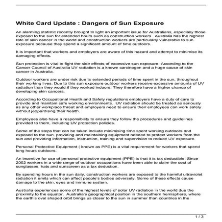 White Card Update : Dangers of Sun Exposure | PDF