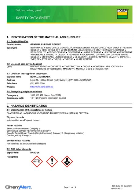 Cement Australia - Portland Cement Safety Data Sheet | PDF