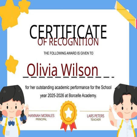 White and Blue Cute Illustrative School Certificate of Recognition ...