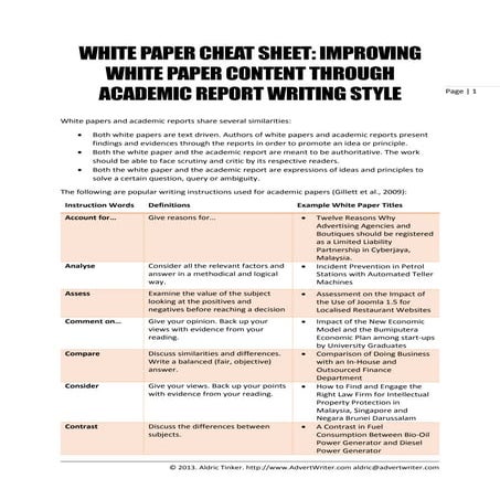 White paper cheat sheet improving white paper content through academic ...