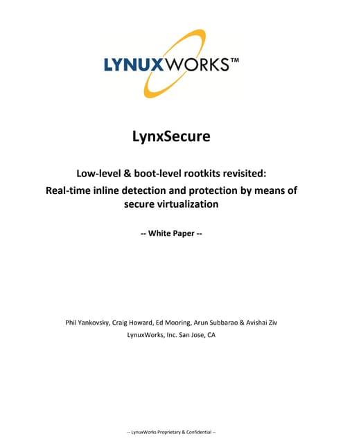Whitepaper Lynx Secure Rootkit Detection And Protection By Means Of Secure Virtualization Pdf
