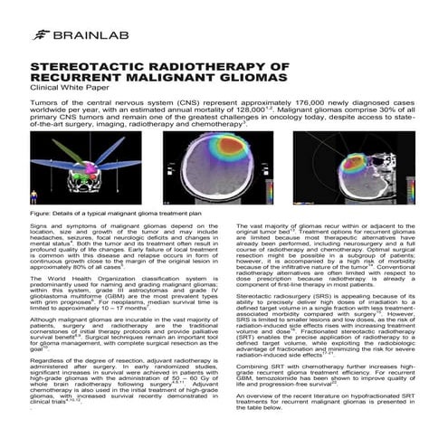 Stereotactic Radiotherapy of Recurrent Malignant Gliomas Clinical White Paper | PDF | Brain and ...