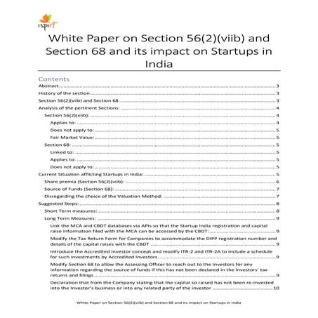 [Angel Tax] White Paper On Section 56 (2)(viib) And Section 68 | PDF