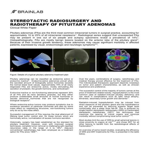 Stereotactic Radiosurgery and Radiotherapy of Pituitary Adenomas Clinical White Paper | PDF
