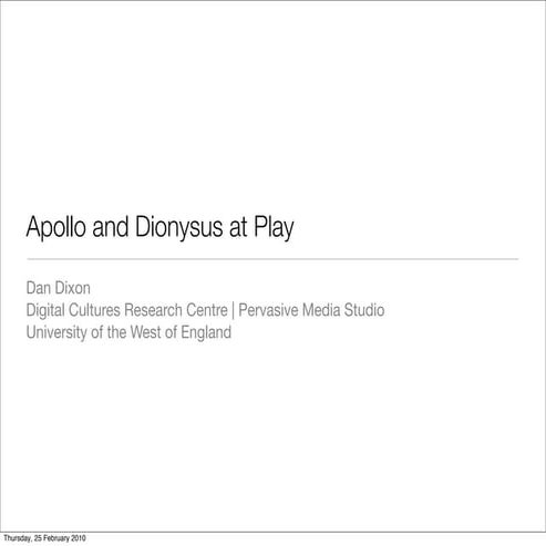 Apollo and Dionysus at Play | PDF