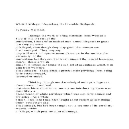White Privilege Unpacking the Invisible Backpack by Pegg.docx