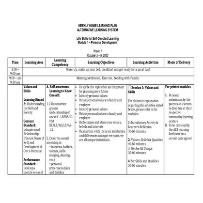 Weekly Home Learning Plan | DOCX