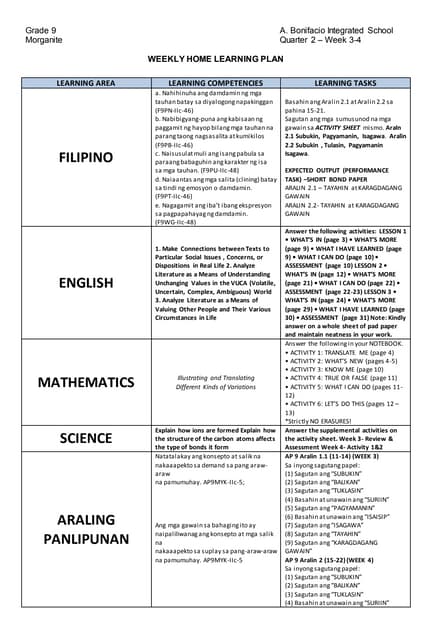 Q2 GRADE 4 LEAST LEARNEeD.fwrferetwrwdocx | PDF