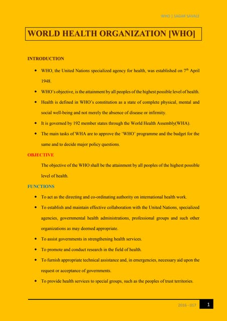 WORLD HEALTH ORGANIZATION ( WHO ) | PPT