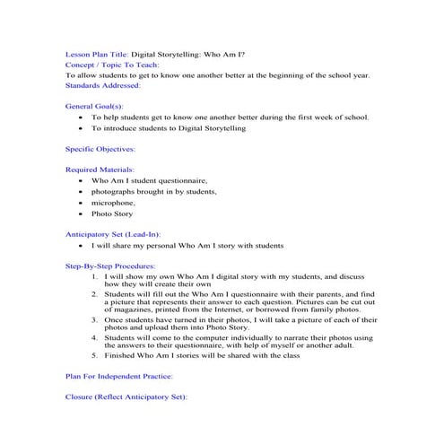 Who am i lesson template[1][1] | DOC