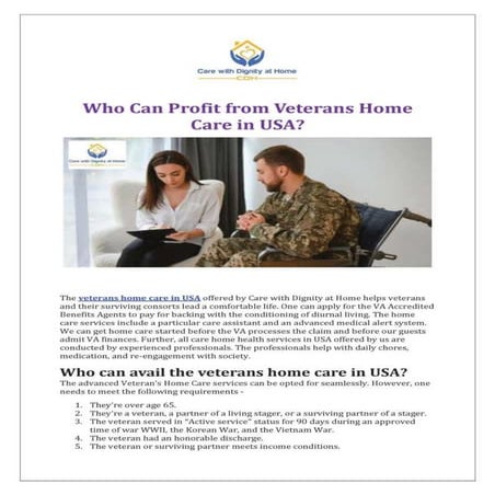 Who Can Profit from Veterans Home Care in USA? | PDF