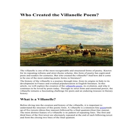 Who Created the Villanelle PoemThe villanelle is one of the most ...