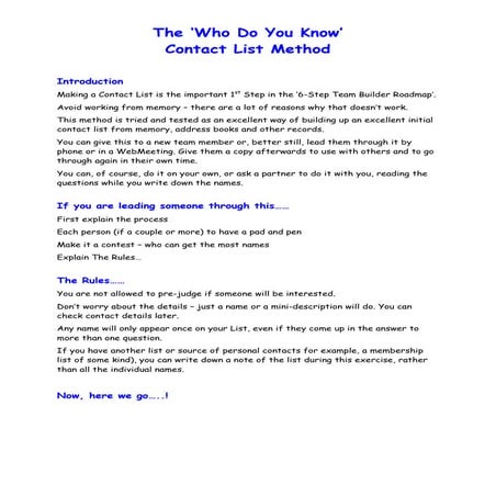 Who Do You Know List Making Method | PDF