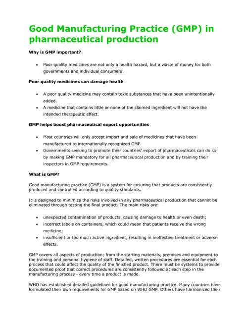 Good Manufacturing Practice (GMP) | PDF