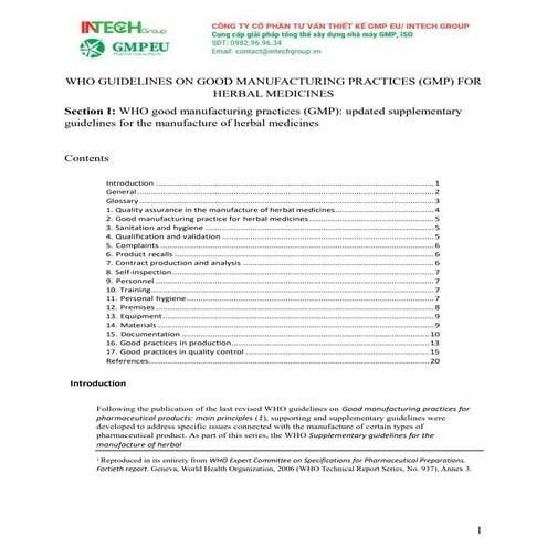 WHO GUIDELINES ON GOOD MANUFACTURING PRACTICES (GMP) FOR HERBAL ...