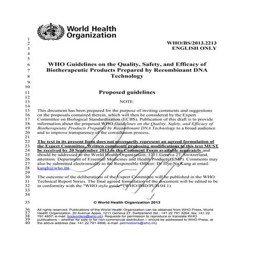 Who guidelines on the quality, safety, and efficacy of biotherapeutic ...