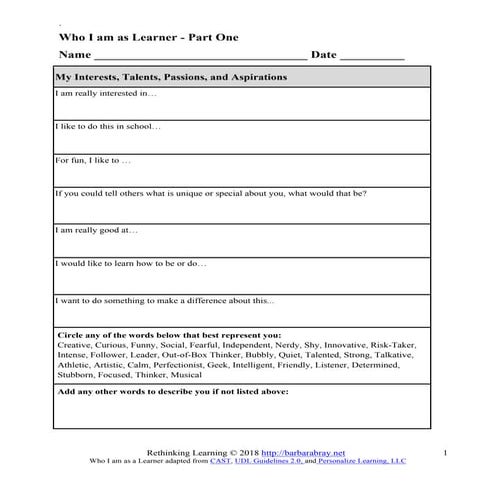 Who I am as a Learner (Bray) version 3 | PDF