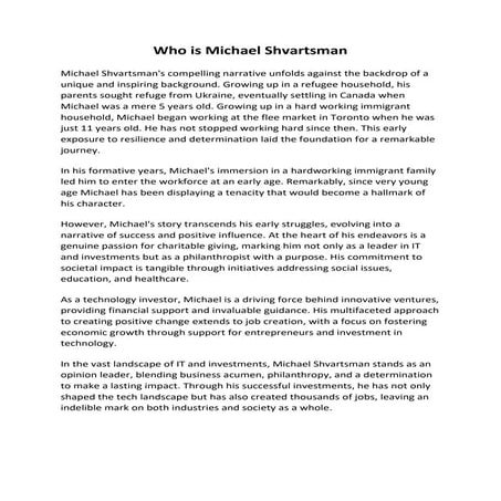 Who is Michael Shvartsman: opinion leader, philanthropist and ...