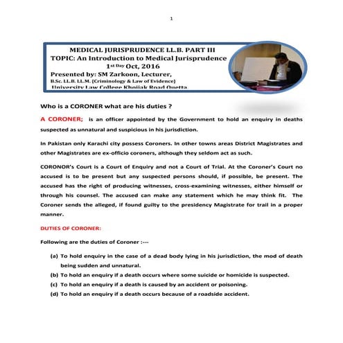 Who is a coroner and his duties | PDF