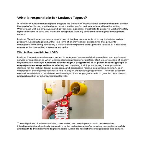 Who is responsible for Lockout Tagout. | PDF