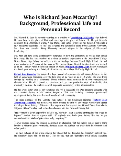 Who Is Richard Jean Mccarthy Pdf
