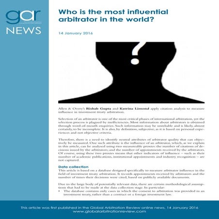 Who is the most influential arbitrator in the world | PDF