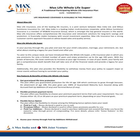 Whole Life Participating Insurance - Max Life Insurance | PDF