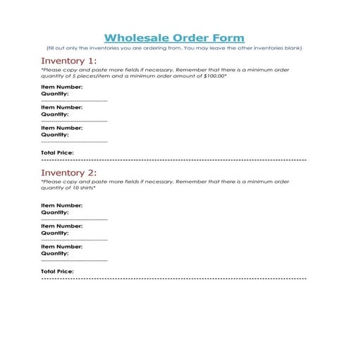 Wholesale order form | PDF