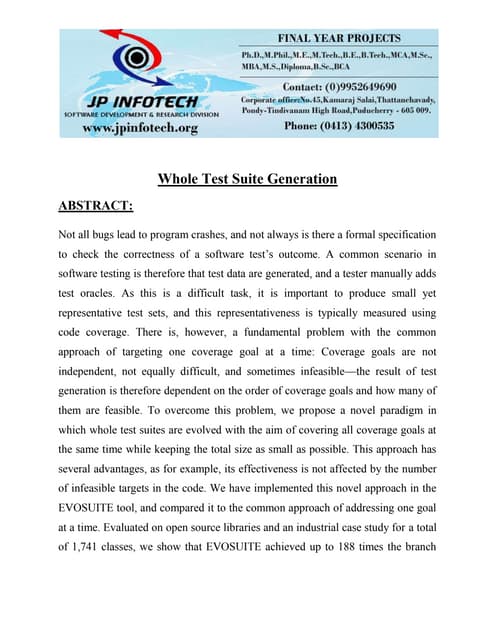 Whole Test Suite Generation Pdf