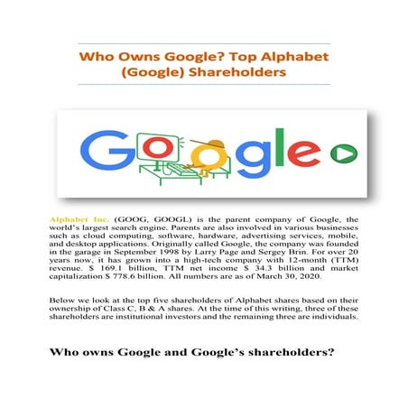 Who Owns Google? Top Alphabet (Google) Shareholders | PDF