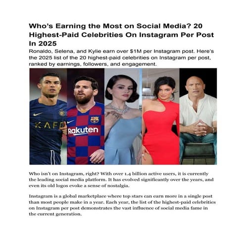 Who’s Earning the Most on Social Media 20 Highest-Paid Celebrities On ...