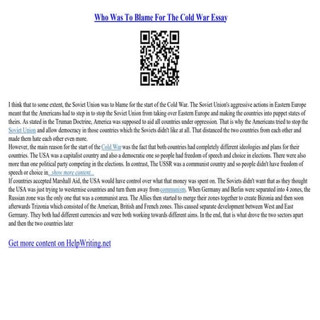Who Was To Blame For The Cold War Essay | PPT