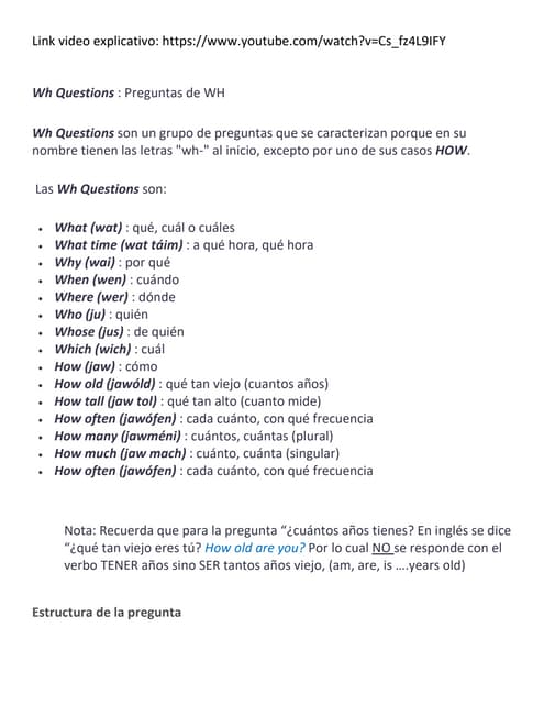 WH QUESTIONS.pdf PREGUNTAS DE INFROMACION | PDF