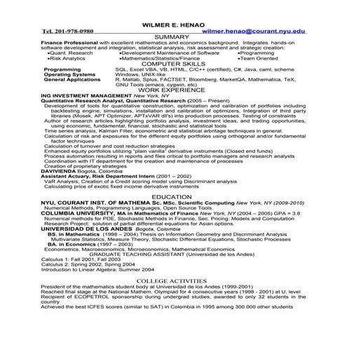Wh Resume | DOC | Business | Business and Finance