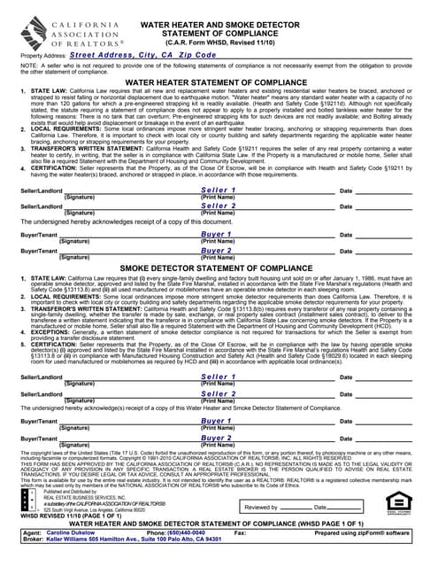 Certification of compliance with water heater smoke detector ...