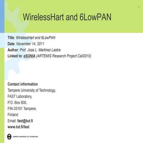 WirelessHart and 6LowPAN | PPTX