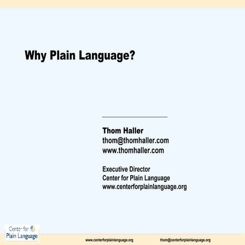 Why Plain Language? (Content from the Center for Plain Language) | PPT