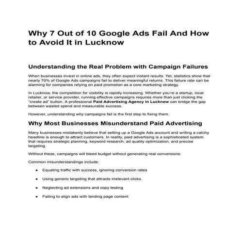 Why Google Ads Fail for Lucknow Businesses – A Complete Guide | PDF