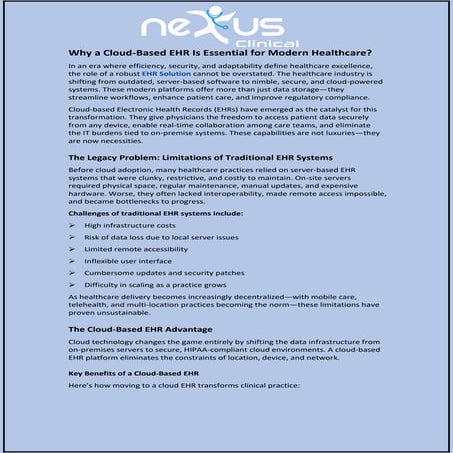 Why a Cloud-Based EHR Is Essential for Modern Healthcare? | PDF