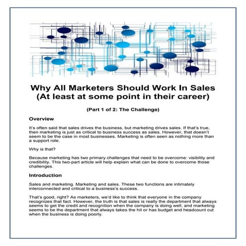 Why All Marketers Should Work in Sales (part 1 of 2) | PDF