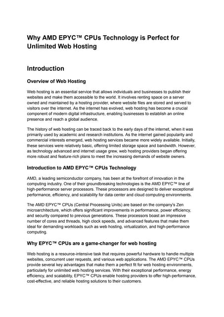 Why Amd Epyc™ Cpus Technology Is Perfect For Unlimited Web Hosting Pdf