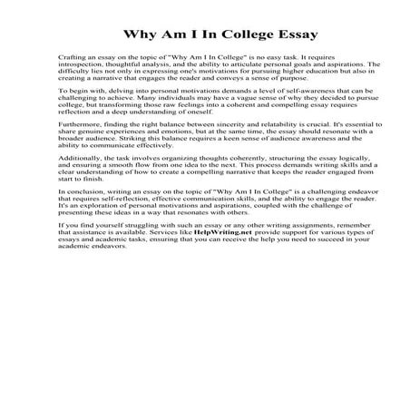 Why Am I In College Essay. Kalamazoo College | PDF