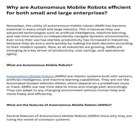 Why are Autonomous Mobile Robots efficient for both small and large enterprises | PDF