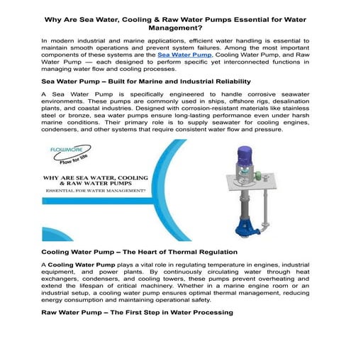 Why Are Sea Water, Cooling & Raw Water Pumps Essential for Water ...