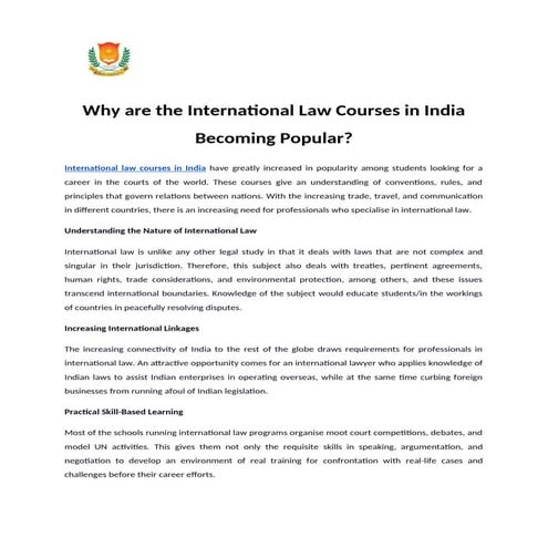 Why are the International Law Courses in India Becoming Popular? | DOCX