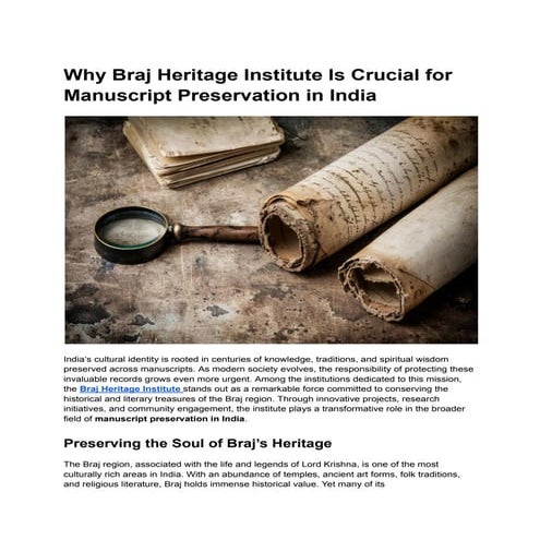 Why Braj Heritage Institute Is Crucial for Manuscript Preservation in ...